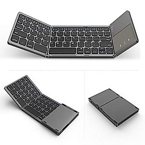 VssoPlor Foldable Bluetooth Keyboard with Touchpad, Dual Modes USB Wired Folding Wireless, Portable Mini Pocket Size Travel Keyboard for Android Tablet Windows-Dark Gray