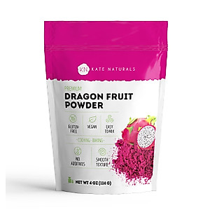 Kate Naturals Dragon Fruit Powder for Baking & Drink (4oz). Vegan, Gluten Free Dried Dragon Fruit Pink Pitaya Powder for Dragon Fruit Syrup. Dragonfruit Pitaya Powder for Smoothie & Food Coloring