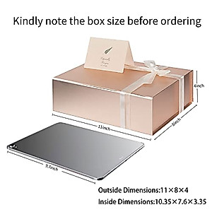 LIFELUM Gift Boxes 2 Pack 11 x 8 x 3.5 Rose Gold Gift Boxes with Magnetic Lid Wedding Gift Boxes for Presents Valentine's Contains Card, Ribbon, Shredded Paper Filler