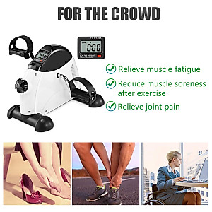 Pedal Exerciser Under Desk Bike with LCD Monitor Resistance for Arms and Legs, Stationary Mini Exercise Bike Pedals Peddler Exerciser for Seniors at Office or Home, White