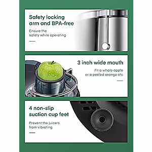 Juicer Machines, Juilist New Generation Compact Centrifugal Juicer Extractor for Fruits and Vegetables with 3” Wide Mouth, 400W Motor Easy to Clean with Anti-Drip, BPA-Free, Recipe & Brush Included