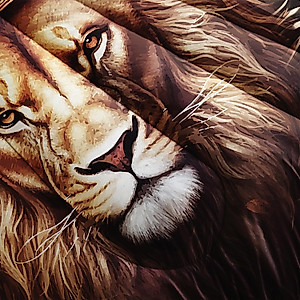 AILONEN 3D Lion King Comforter Set Queen Size, 3D Gold Rose Bedding Set,African Safari Animals Fitted Bed in a Bag for Kids Teens,Crown Lion Duvet Set,1 Quilt and 2 Pillowcases,3 PCS