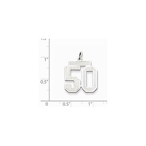 Solid 925 Sterling Silver Medium Number 50 Charm Brushed Matte Finish Pendant - 22mm x 18mm