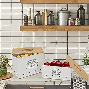 Gdfjiy Potato Onion Kitchen Storage Canisters,Storage Bin For Kitchen 2 Pack Set,potatoe, Potato Storage Box，storage And Long Shelf Life With Aerating Tin Storage Holes-white
