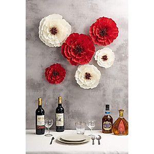 MEJOY Paper Flower Decorations for Wall, Flower Wall Decor for Birthday Wedding Backdrop Baby Nursery Wall Decor Baby Showers Bridal Shower (Red+White, 6Pcs)