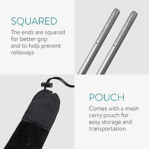 Navaris Titanium Chopsticks and Spork Set - Includes 9" (23cm) Long Metal Chopstick Pair and 7.9" (20cm) Long Double-Ended Spork/Bottle Opener