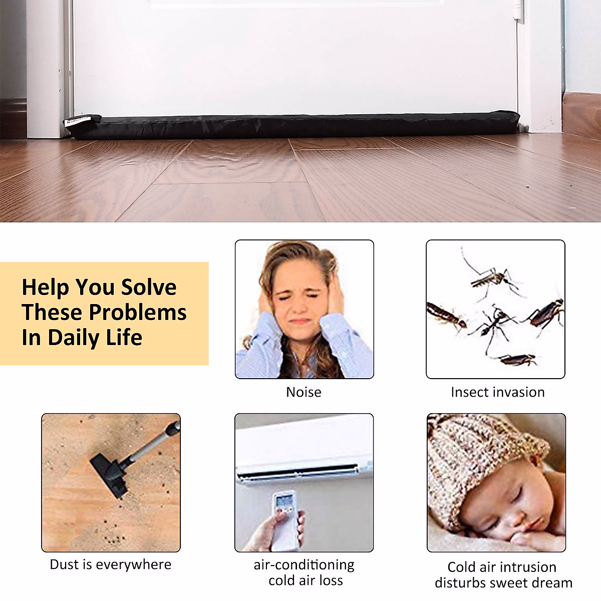 SWISSELITE 36 Inch Door Draft Blocker,Under Door Draft Stopper for Bottom of Doors,Sound Proof Reduce Noise Stopper