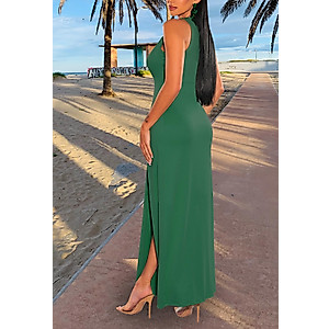Sexy Maxi Dress for Women Sleeveless Front High Split Deep V Neck Party Long Bodycon Tank Dress