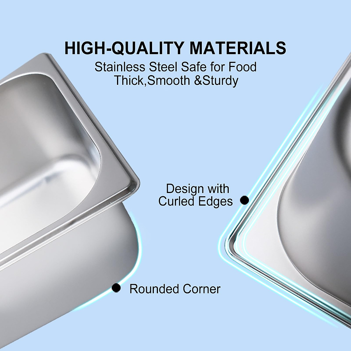 8 Pack Hotel Pans with Lids 8 Cleaning Cloth 1/2 Size 6" Deep Reusable Stainless Steel Steam Table Pan for Catering Buffet Chafing Dish Pans Metal Steam Tray Home Party Restaurant Supplies