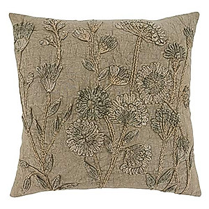 SARO LIFESTYLE Genevieve Collection Stone Washed Floral Throw Pillow with Poly Filling, 20", Taupe