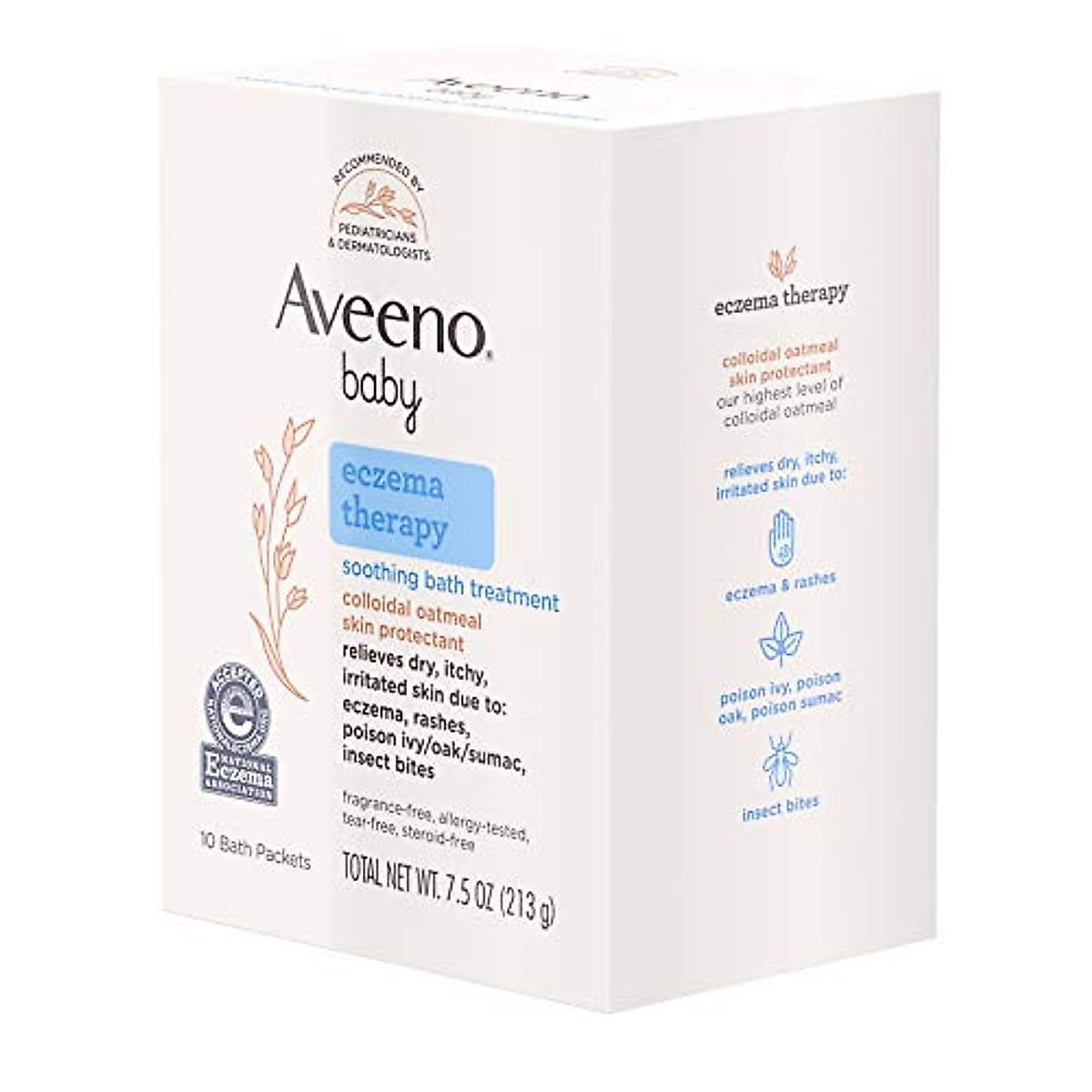 Aveeno Baby Eczema Therapy Soothing Bath Treatment for Relief of Dry, Itchy & Irritated Skin,Made with Natural Colloidal Oatmeal, Fragrance-Paraben-, Steroid- & Tear-Free, 10 ct ( Packaging May Vary )