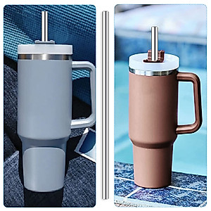 6 Pack Replacement Stainless Steel Straws Compatible with Stanley 40 oz Cup Tumbler, Reusable Straws with Cleaning Brush, Compatible with Stanley Adventure Travel Tumbler (12.5 inch)