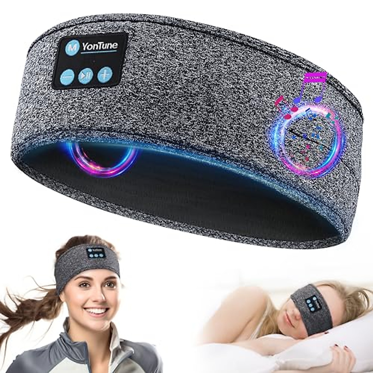 Sleep Headphones Bluetooth Headband, Wireless Soft Sleeping Headphones with White Noise and Ultra-Thin Speakers Perfect for Side Sleepers, Running, Workout, Jogging, Yoga, Insomnia (Grey)