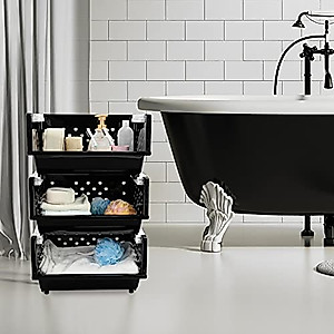 Teyyvn 3 Packs Plastic Stackable Storage Baskets, Stacking Plastic Bins for Organizer