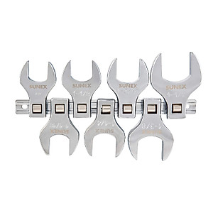 Sunex 9720A 1/2-Inch Drive Jumbo SAE Crowfoot Wrench Set, 1-Inch - 1-3/8-Inch, Fully Polished, 7-Piece (Includes Storage Rail)