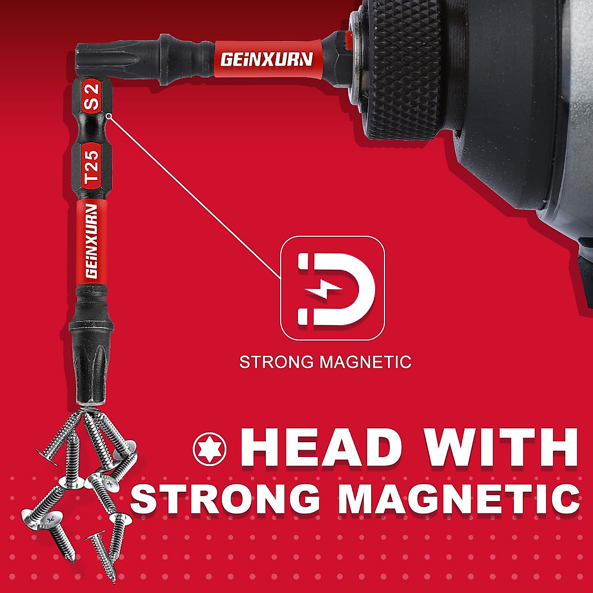 Geinxurn 10 Pieces 2 In. T25 Impact Tough Magnetic Screwdriver Bit Set, #25 Torx Head Power Bits, S2 Alloy Steel Star Bits with Storage M-Box