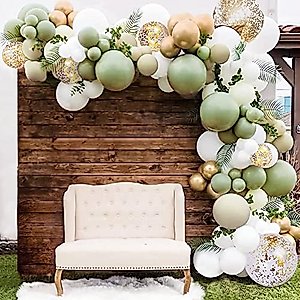 Sweet Baby Co. Sage Green Balloon Garland Kit for Neutral Arch with Matte Sage Olive, Taupe, White, Gold Metallic, Confetti Balloons for Baby Shower, Eucalyptus Party Decorations, Birthday Ballon Wall