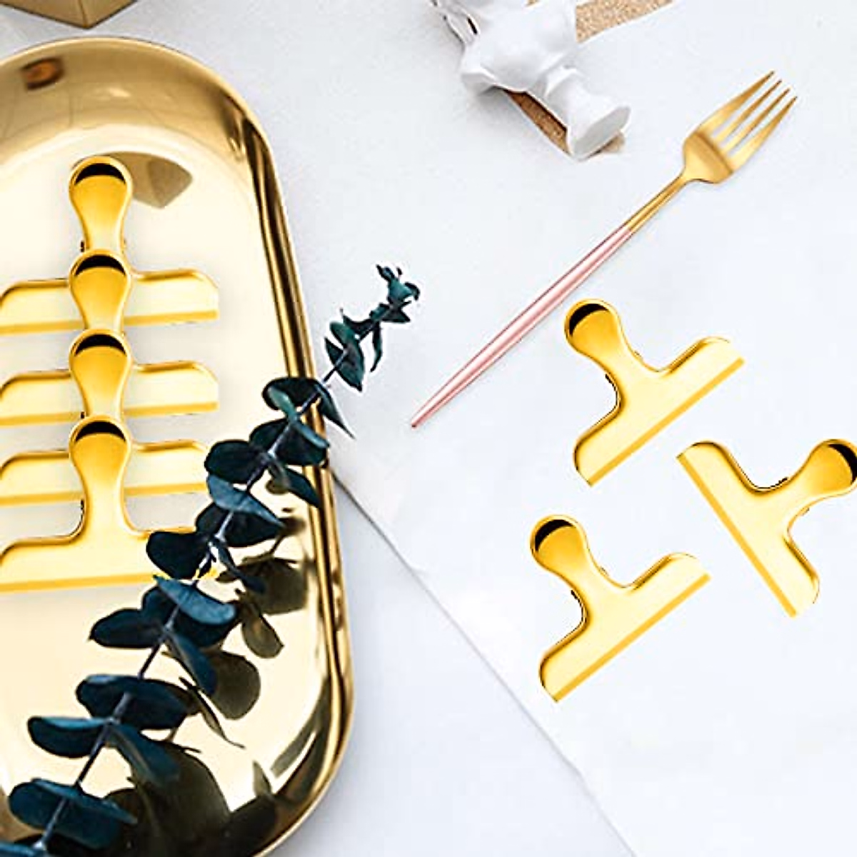 10 Pack Gold Chip Clips, Stainless Steel 3 Inch Heavy Duty Large Bag Clips for Coffee Snack Bread Potato Bags Kitchen &Office Usage Metal Clips (GSJ-10)