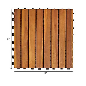 VIFAH V355 8-Slat Acacia Hardwood Interlocking Deck Tile