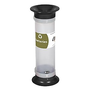 Glasdon C-Thru 10Q Battery Recycling Tube (Black) – Small Battery Recycling Bin – Compact 10Q Battery Collection Tube – Standard/Recycle Across America Decals (Recycle Across America Decal)
