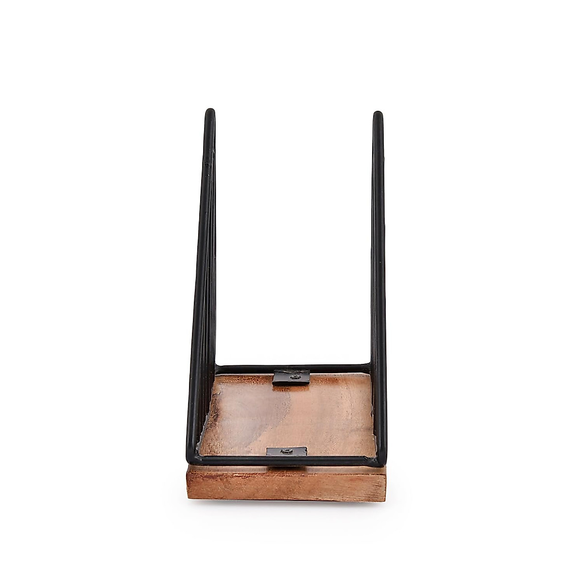 EDHAS Iron Triangle Design Black Napkin Holder with Mango Wood Base for Tables, Countertop, Kitchen & Dining Room Décor (6" x 3" x 5.5")