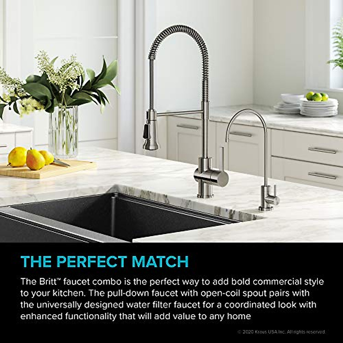 KRAUS Britt Commercial Style Kitchen Faucet and Purita Water Filter Faucet Combo in Spot Free Stainless Steel, KPF-1690-FF-100SFS