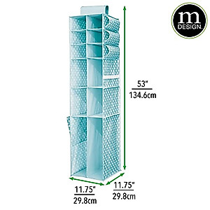 mDesign Long Soft Fabric Over Closet Rod Hanging Storage Organizer with 12 Divided Shelves, Side Pockets for Child/Kids Room or Nursery, Store Diapers, Wipes, Lotions, Toys - 2 Pack - Light Blue/White