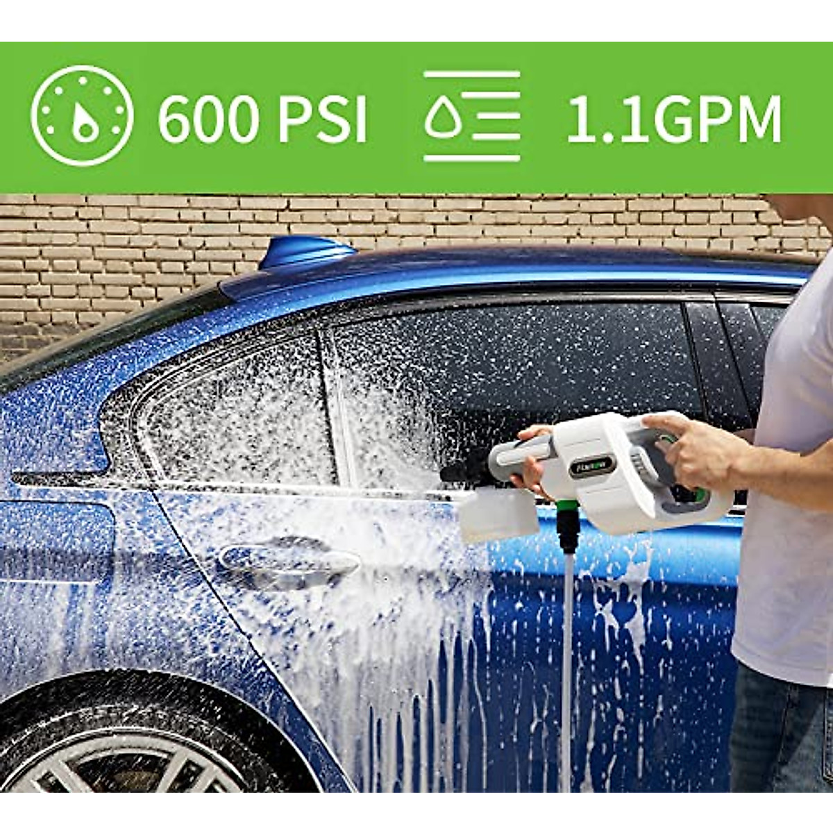 Fixnow Cordless Pressure Washer, Portable Pressure Cleaner with Adjustable Nozzle,24V Biult in Battery Powered Power Washer for Washing Cars,Fences,Garden,White