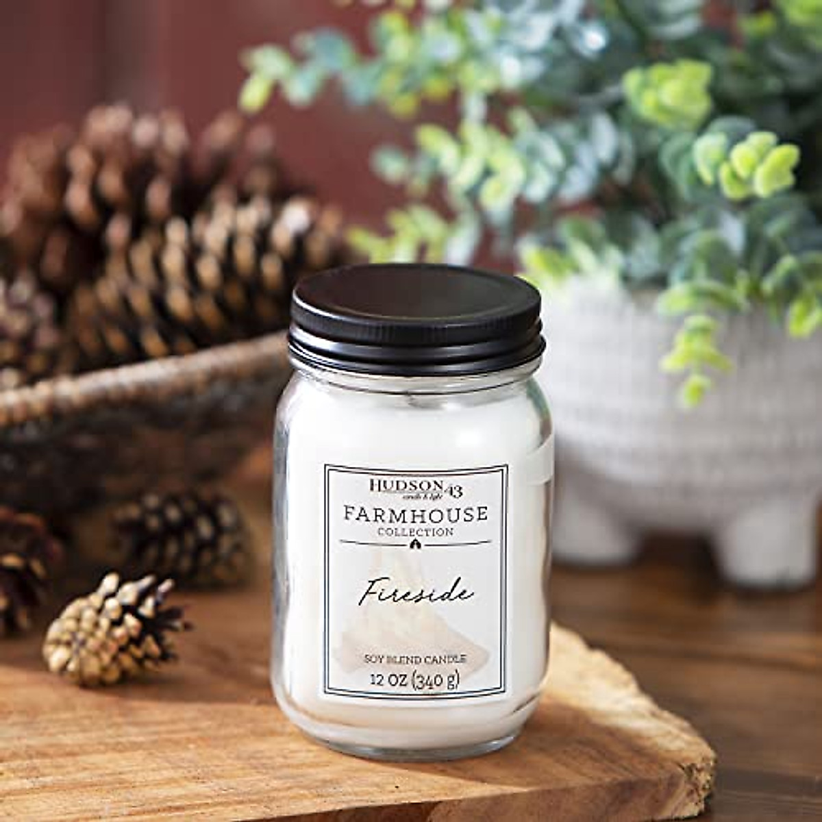 Mason Jar Candle Farmhouse Decor | Campfire Scented Candle with Natural Soy Wax Blend | Long Lasting Fireside Candle for Home Fragrance, Decorative Fall Jar Candle with Lid, 12 oz