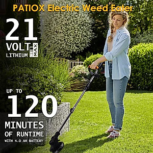 Battery Powered Weed Wacker Cordless- Electric Weed Trimmer Rechargeable- Two 4.0 Ah Battery Operated Weed Whacker Cordless 21V Grass Edger Trimmer with Blade and Charger - Lawn Yard Garden