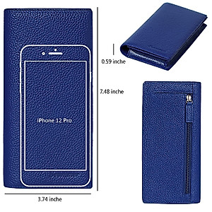 Seammer Ultra Slim Thin Real Leather Wallet for Women RFID Blocking Bifold Card Holder Clutch Wallets with Zipper Pocket