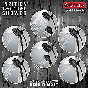 Delta Faucet Vesna 14 Series Single-Handle Shower Trim Kit with 5-Spray H2Okinetic In2ition Dual Hand Held Shower Head with Hose, Matte Black 144789-BL-I (Valve Included)