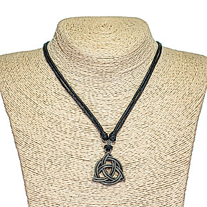 BlueRica Celtic Trinity Knot (Triquetra) on Adjustable Black Cord Necklace