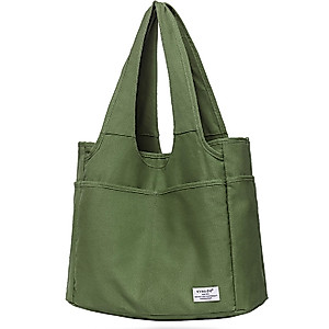 KYALOU Utility Large Canvas Tote Bag with Pockets, Women Casual Shoulder Bags with 13 Exterior & Interior Pockets for Work Gym Beach Travel Shopping Grocery (Green)