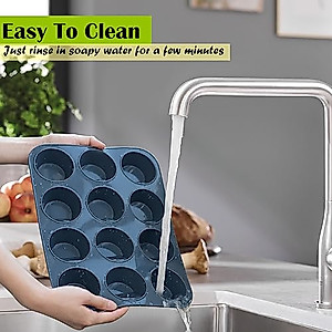 Vnray 2 Pack Silicone Muffin Baking Pan & Cupcake Tray 12 Cup - Nonstick Cake Molds/Tin, Silicon Bakeware, BPA Free, Dishwasher & Microwave Safe (12 Cup Size, Grey)