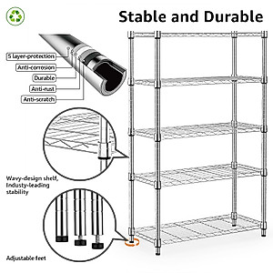 MZG 1250 lbs Steel Heavy Duty 5-Tier Utility Shelving Unit Steel Organizer Wire Rack for Home,Kitchen,Office,Chrome (13.7" D x 23.6" W x 62.4" H)