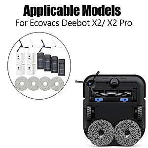 16Pcs Spare Parts Accessories Kit for Ecovacs Deebot X2/ X2 Pro Robot Vacuum Cleaner, 4 x Dust Bags 4 x Mop Clothes 4 x Filters 4 x Side Brushes