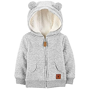 Simple Joys by Carter's Unisex Babies' Hooded Sweater Jacket with Sherpa Lining, Grey, 3-6 Months