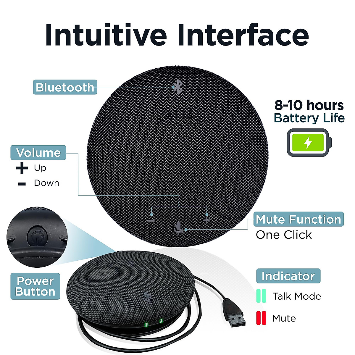 INNOTRIK Bluetooth Conference Speaker with Microphone | 360-Degree Voice Pickup & Noise Canceling Conference Room Omnidirectional Microphone | USB Conference Microphone Bluetooth Speakerphone