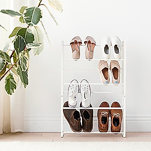 Yamazaki Home 4-Tier Slim Metal Shoe Rack, Narrow Shoe Organizer for Entryway Or Hallway Steel One Size White