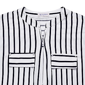 Bulotus 3/4 Sleeve Shirts for Women Plus Size, Ladies Tops and Blouses Casual Summer Fall V Neck Long Tunics to Wear with Leggings Business Casual, Stripe, X-Large