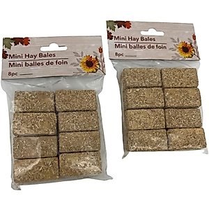 Mini Hay Bales Decoration (16-ct) Small Decorative Hay for Crafts/Dollhouse/Toy/Farm/Stables/Halloween/Table/Decor/Decoration/Decorative Accents/Fall/Harvest - 2 x 1 Inches (2 pk)