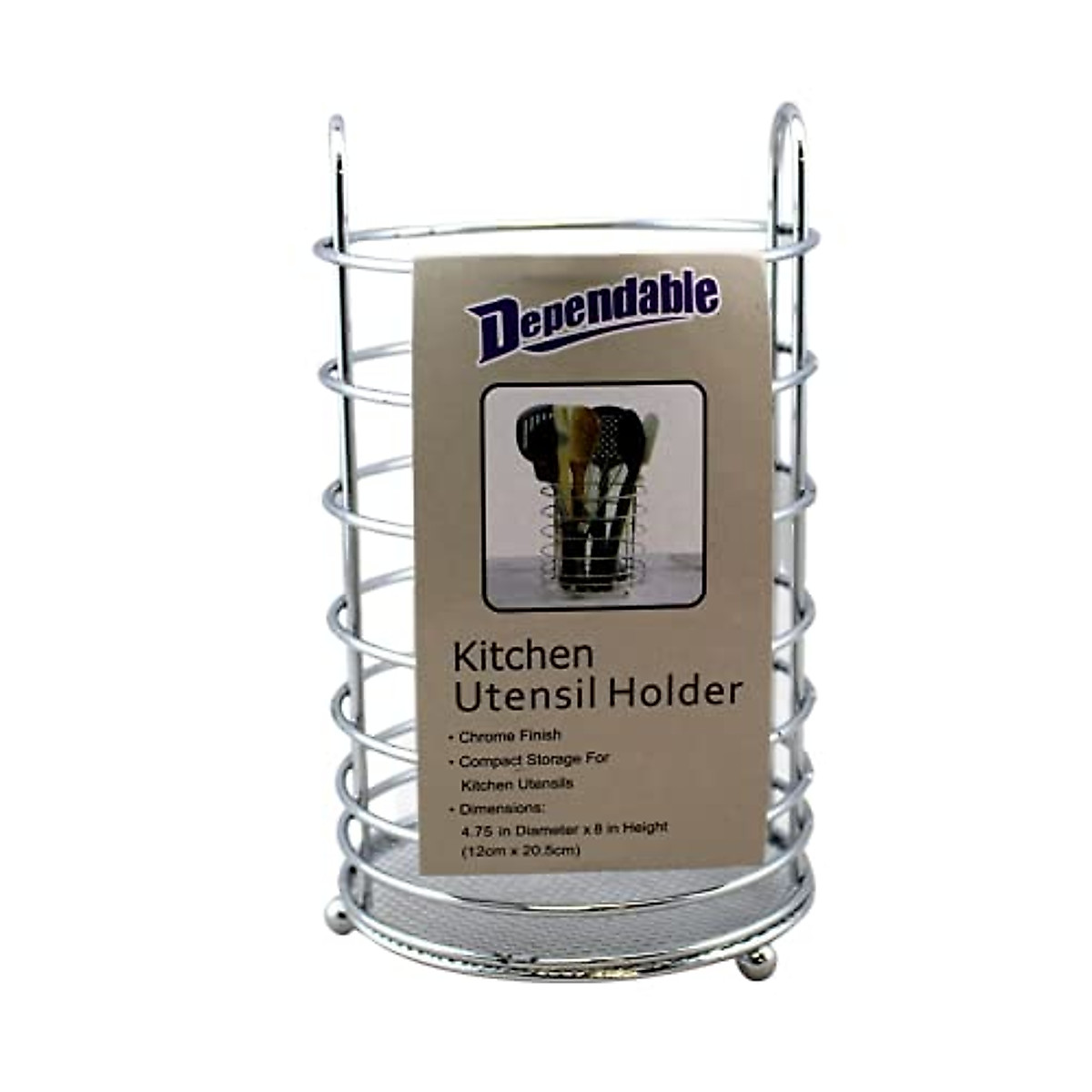 Dependable Kitchen Cutlery Holder Utensil Caddy Mesh Bottom Silver Chrome Finish (Silver)