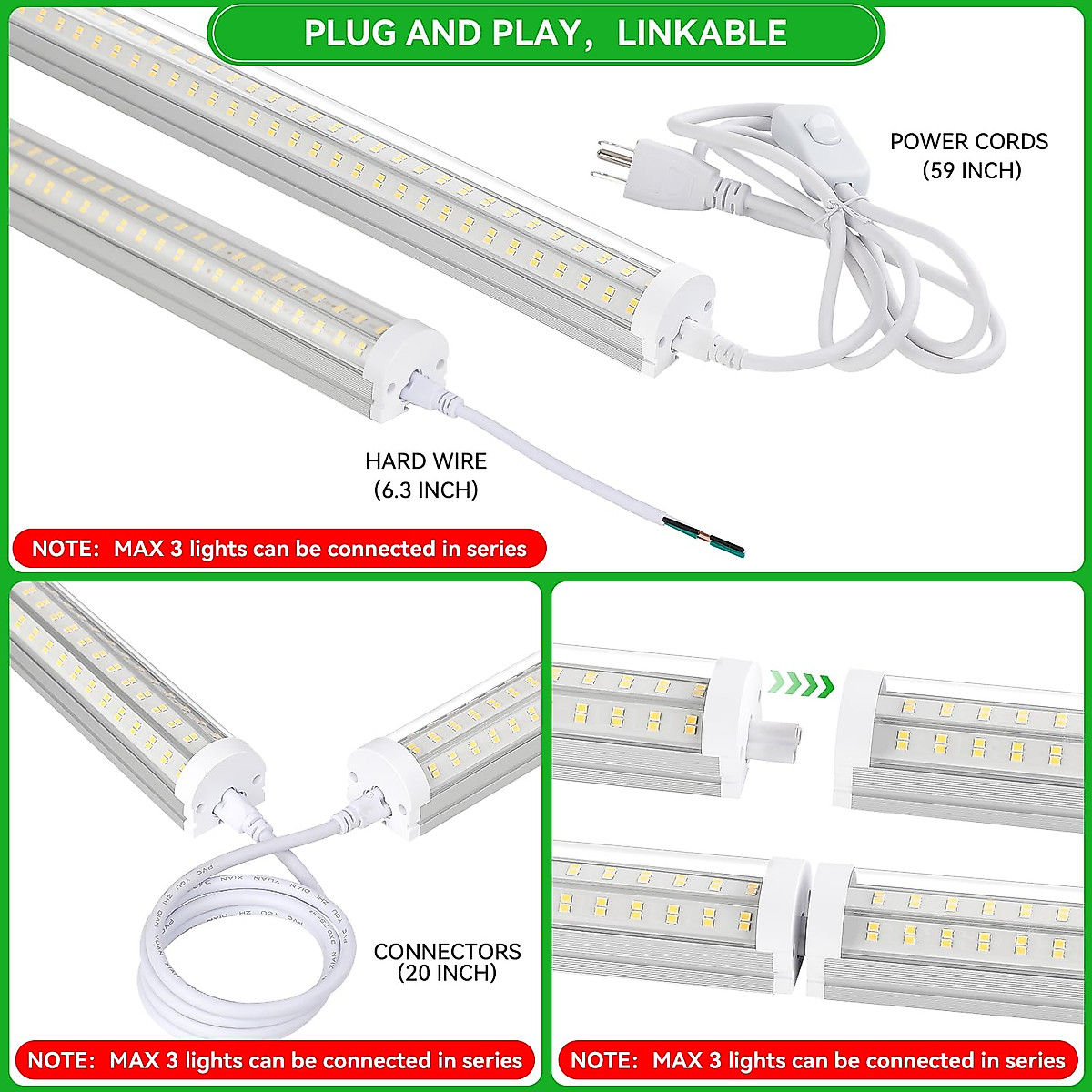 Skymoatled T12 4FT LED Shop Lights Garage Lights,65W 5000K 10400LM Daylight Color,Hanging/Surface Mount,Super Bright,Plug and Play,Linkable LED Shop Lights for Warehouse Workshop Basement,6Pack
