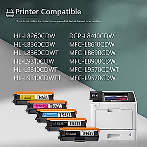 TN-431 Compatible TN431 Toner Cartridge ALUMUINK Replacement for Brother TN431BK TN431C TN431Y TN-431M for Brother TN431 HL-L8260CDW L8360CDW DCP-L8410CDW Printer (5-Pack, 2BK+1C+1Y+1M )
