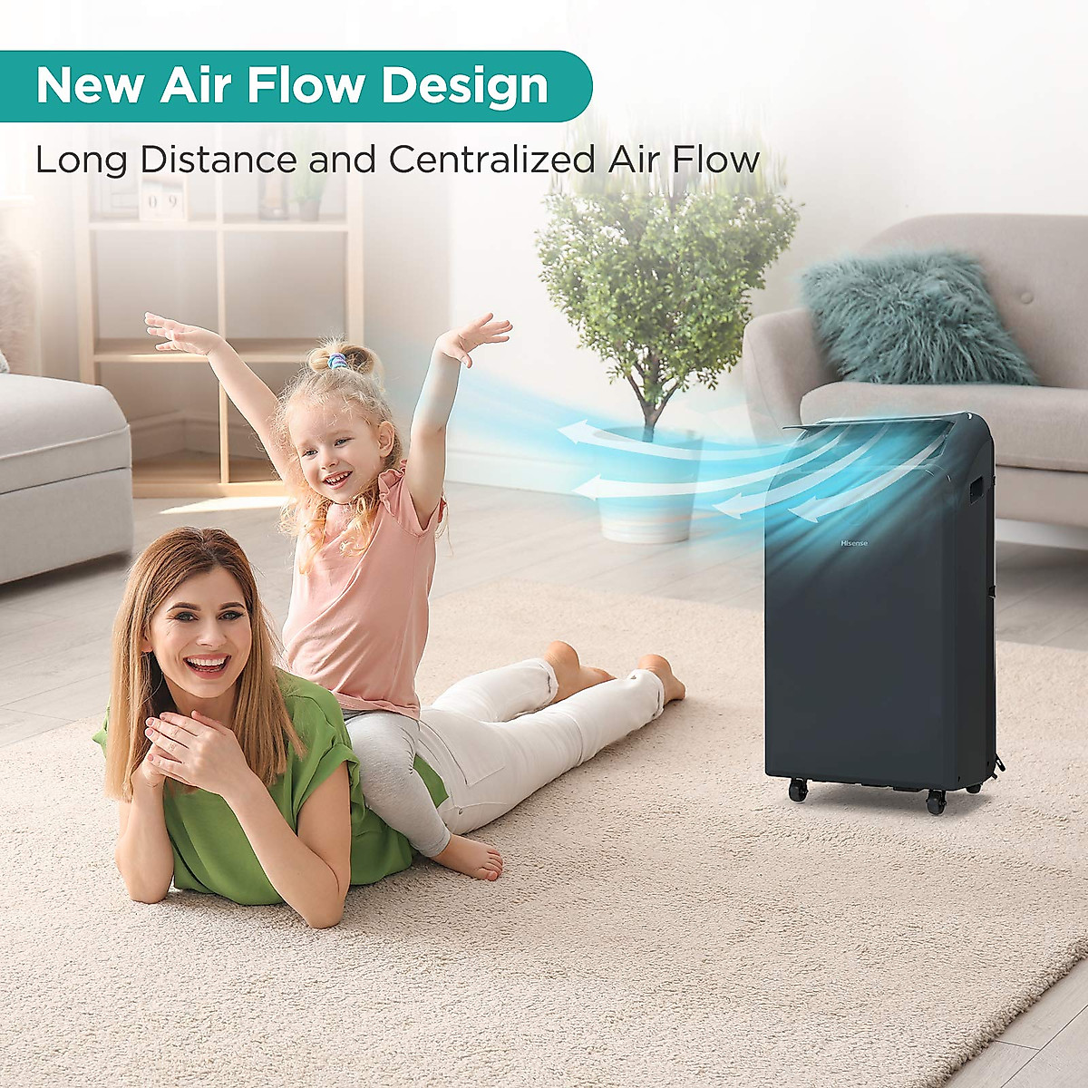 Hisense Portable Air Conditioner 9,000 BTU Cooling Dehumidifier Fan for Rooms up to 400 sq.ft, Remote Control, Long Distance Air Flow, Black