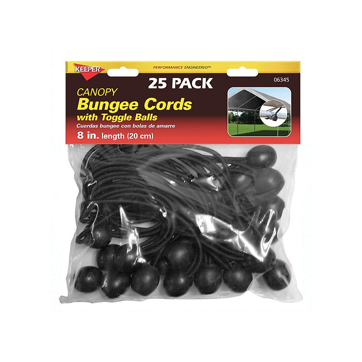 Keeper - 8" Canopy Bungee Cords with Toggle Balls, 25 Pack