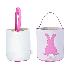 8 Pack Easter Bunny Bags Rabbit Ear Easter Baskets Easter Egg Hunt Basket for Kids Bunny Canvas Tote Gifts Bags Candy Bags Canvas Rabbit Fluffy Tail Basket Buckets Easter Egg Hunt Party Decorations