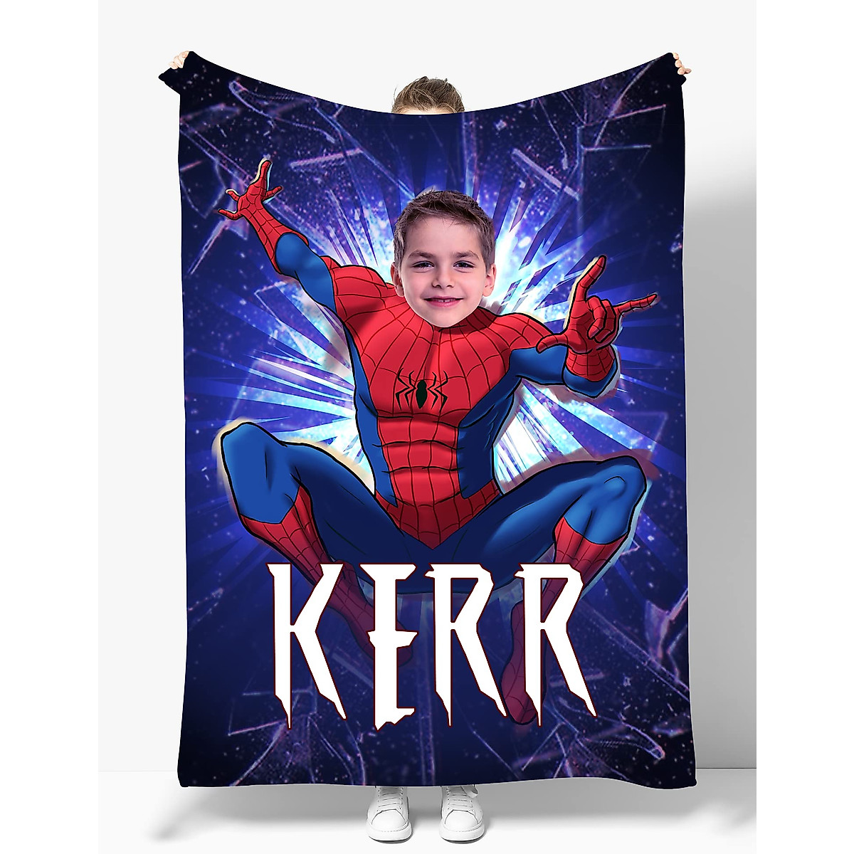 ROYAMS Kids Superhero Blanket Personalized Photo Kids Super Hero Blanket Custom Superhero Blankets for Kids