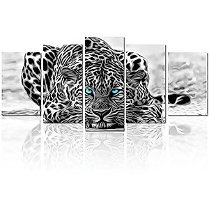 Black and White Animal Canvas Wall Art,Abstract Leopard Canvas Prints with Frame,Attractive Leopard Picture Decorative,Easy Hanging On,More Size Optional (16 (10"x16"x2+10"x20"x2+10"x24"x1)